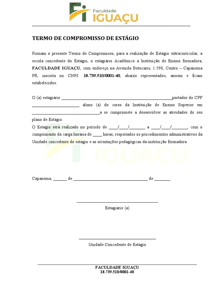 Termo de Compromisso de Estágio Atualizado | PDF | Distúrbio mental ...