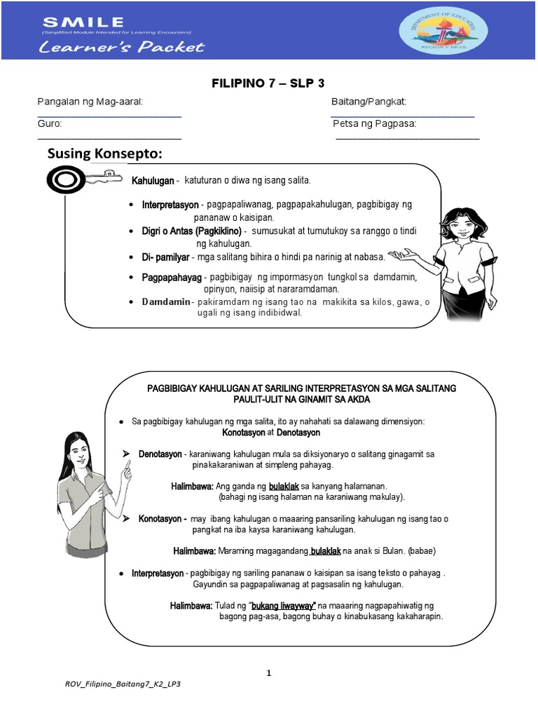 Susing Konsepto:: Filipino 7 - SLP 3 | PDF
