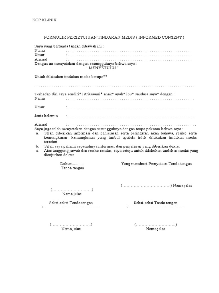 Form Persetujuan tindakan medis | PDF