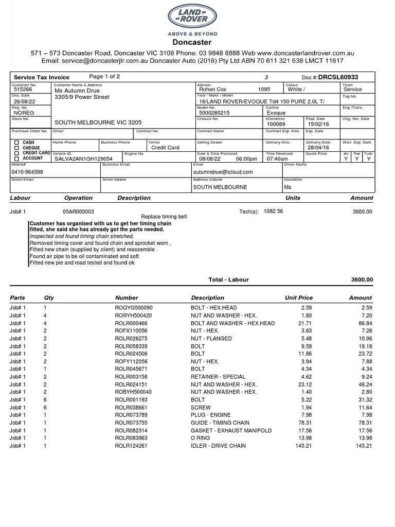 Service Invoice DRCSL60933 | PDF | Manufactured Goods | Mechanical ...