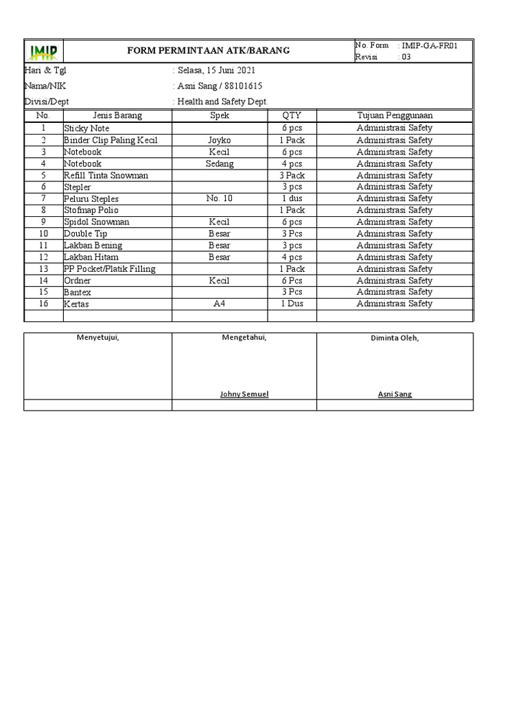Form Permintaan ATK - GA | PDF
