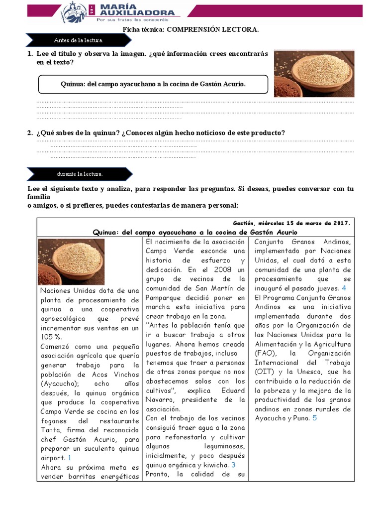 Ficha - PL 5 | PDF | Quinua | Organización de Comida y Agricultura