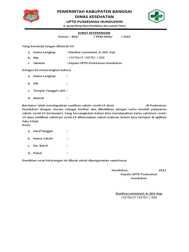 Surat Keterangan Di Vaksin Pdf