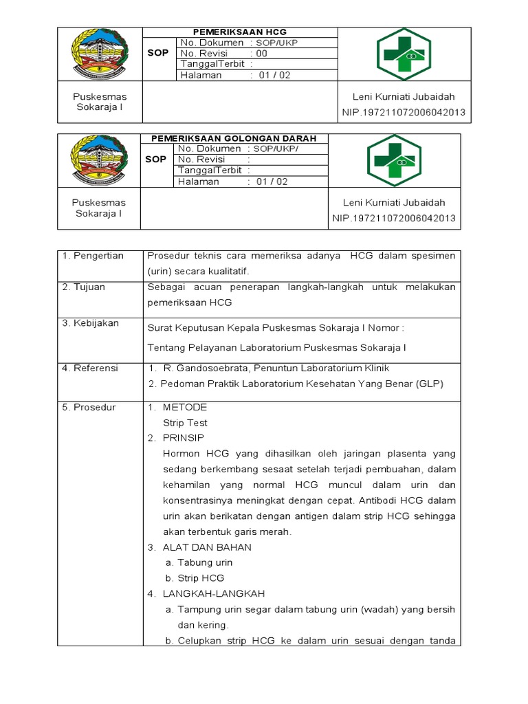 024 Sop Pemeriksaan HCG | PDF