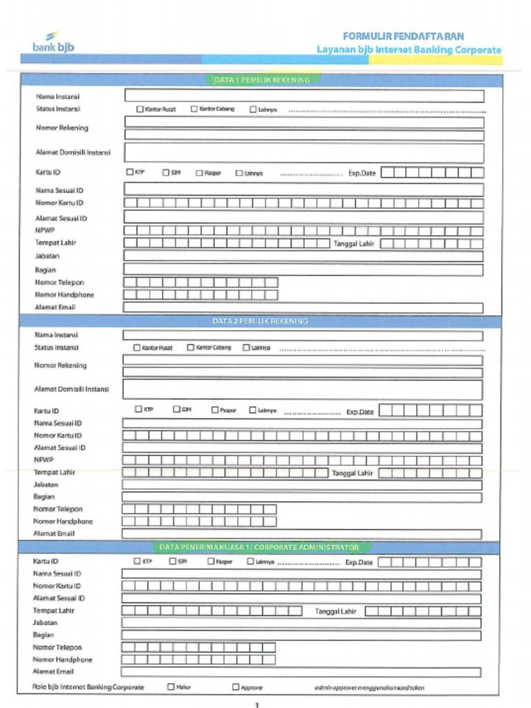 FORMULIR INTERNET BANKING CORPORATE BJB-dikompresi | PDF