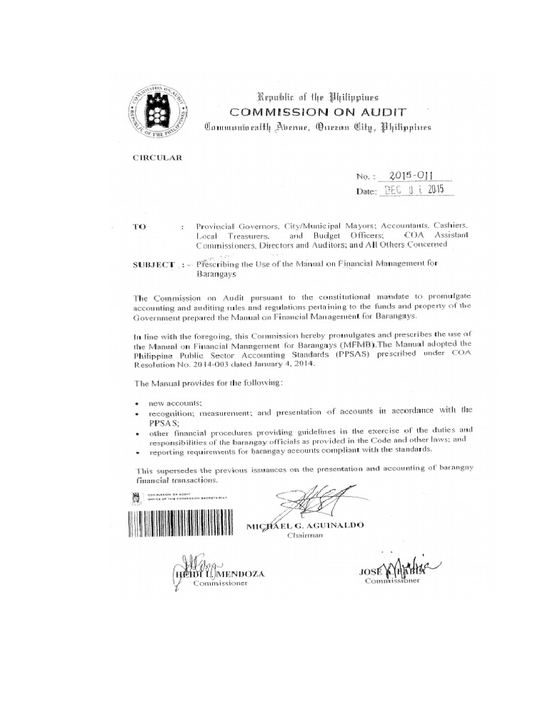 MANUAL On FINANCIAL MANAGEMENT of BARANGAY - 02-COA - Circular - No ...