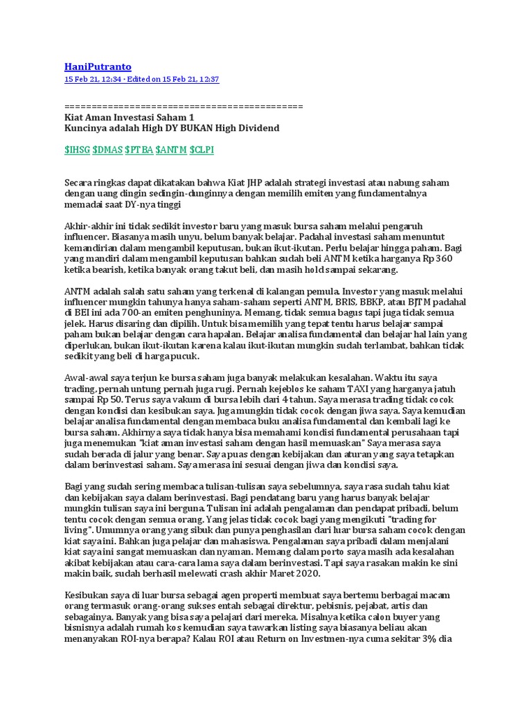 Kiat JHP - HaniPutranto | PDF | Bisnis