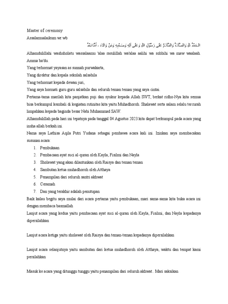 Master of Ceremony Muhadhoroh | PDF