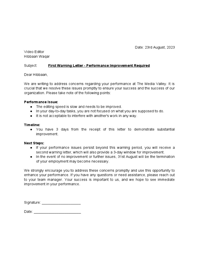 First Warning Letter | PDF | Creativity | Human Communication