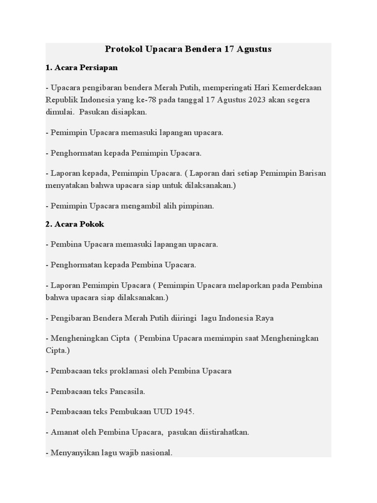 Protokol Upacara Bendera 17 Agustus | PDF