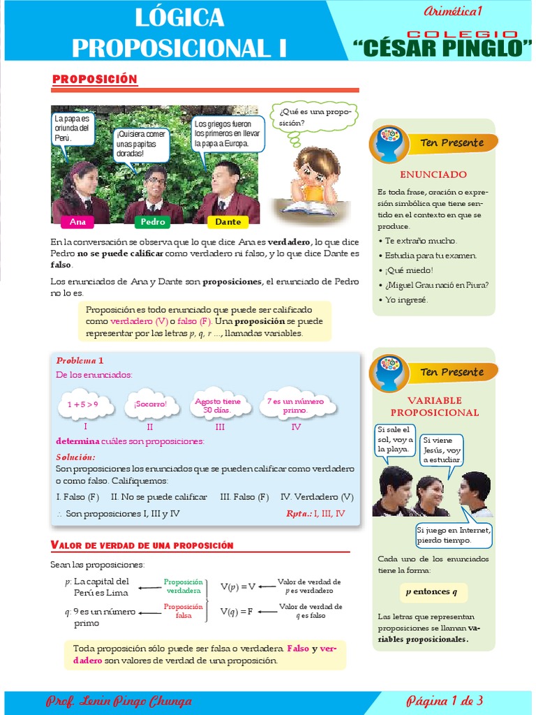 Sesión01 - Arimética1 - Lógica Proposicional I | PDF | Proposición | Verdad