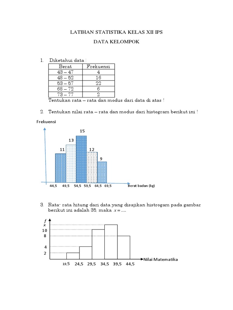 Latihan Statistika Data Kelompok Kelas 12 | PDF | Metode & Bahan Ajar ...