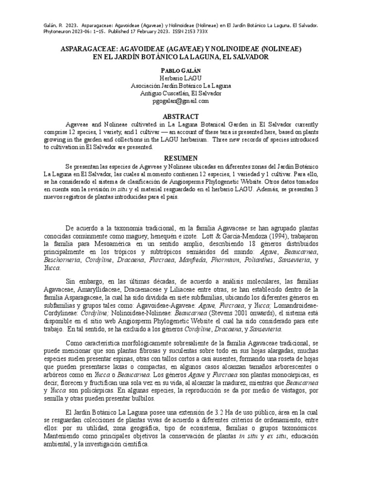 Asparagaceae Agavoideae (Agaveae) Del Jardin Botanico La Laguna | PDF ...