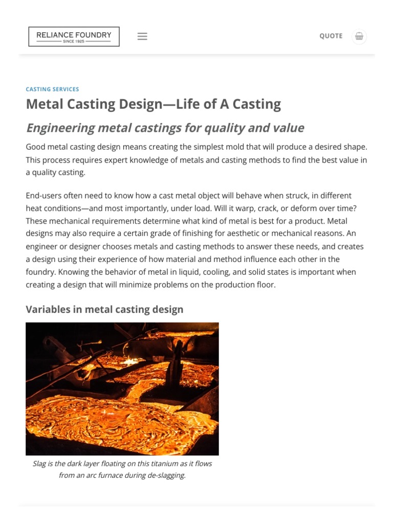 Metal Casting Design_ Life of a Casting _ Reliance Foundry | PDF ...