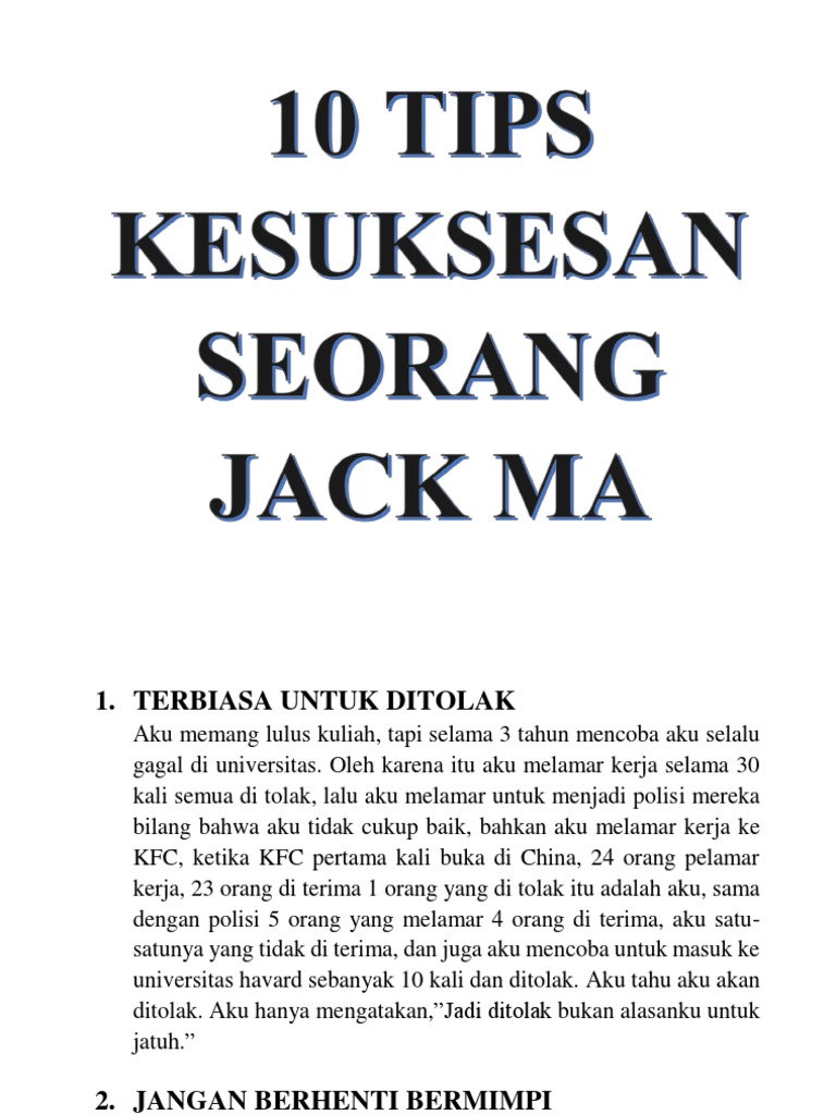 10 Tips Kesuksesan Seorang Jack Ma | PDF