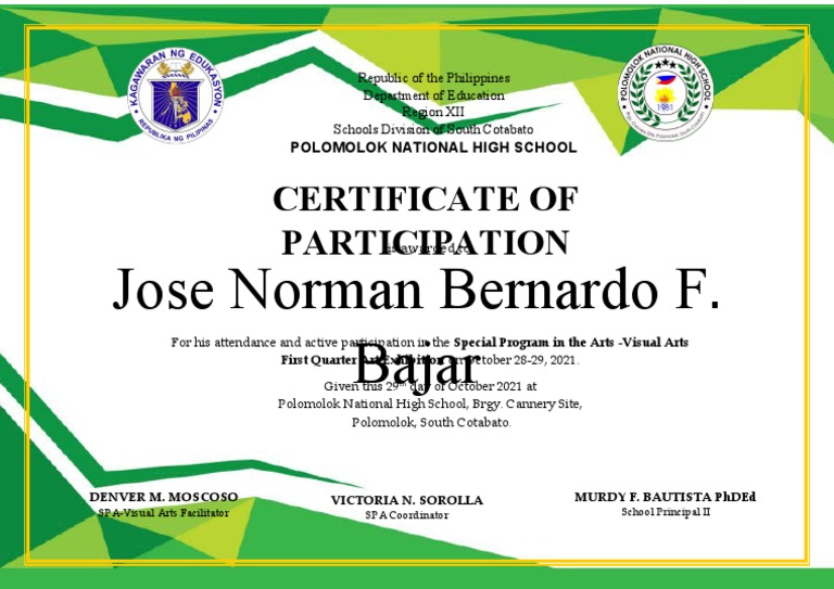 Certificate of Participation in Visual Arts | PDF