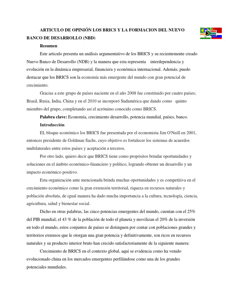 Los Brics y La Formacion Del Nuevo Banco de Desarrollo (NBD) Karolin ...