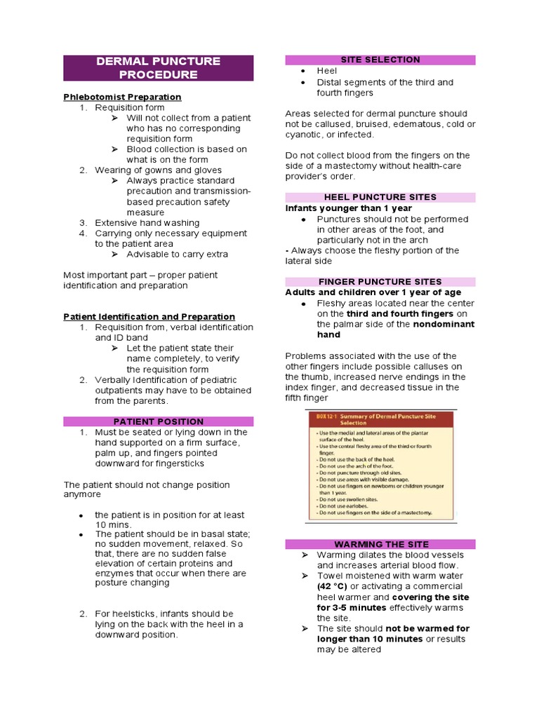 Dermal Puncture Procedure | PDF | Hemodynamics | Hand