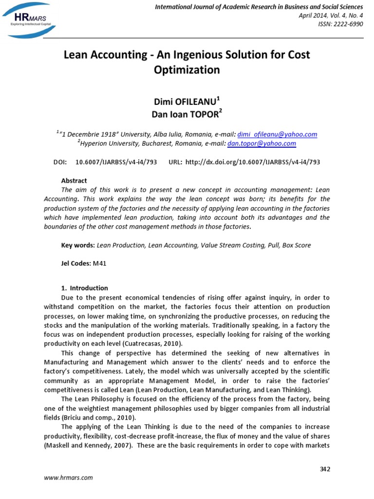 Lean Accounting Cost Optimization | PDF | Lean Manufacturing | Cost ...
