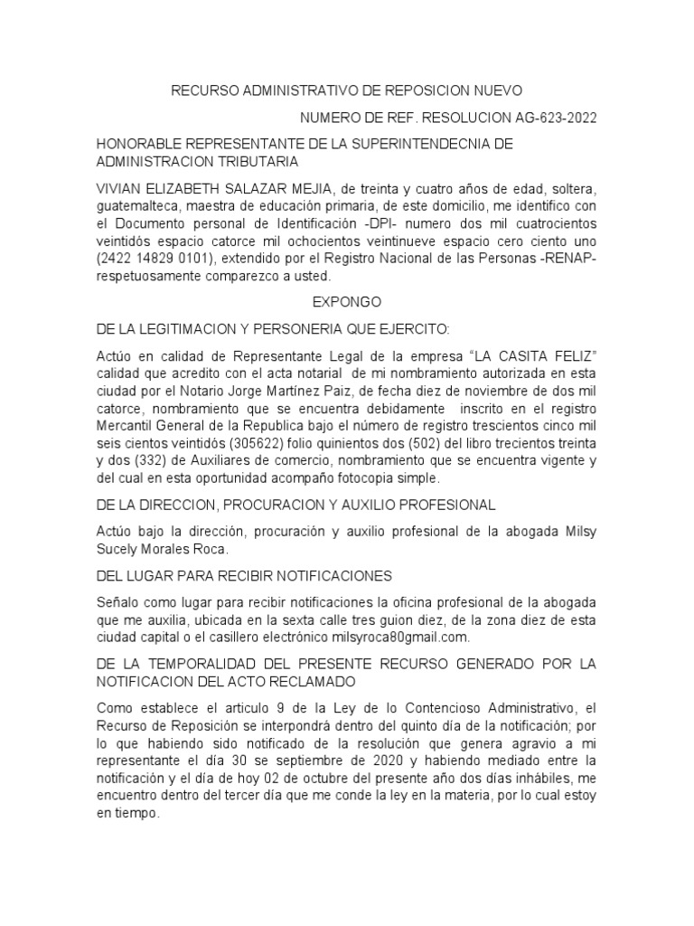 Recurso Administrativo de Reposicion | PDF | Impuesto al valor agregado | Impuestos