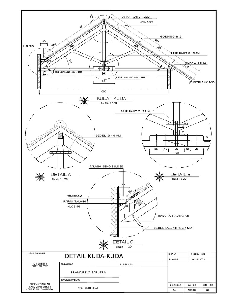 Detail Kuda-Kuda Kayu dan Gambar | PDF