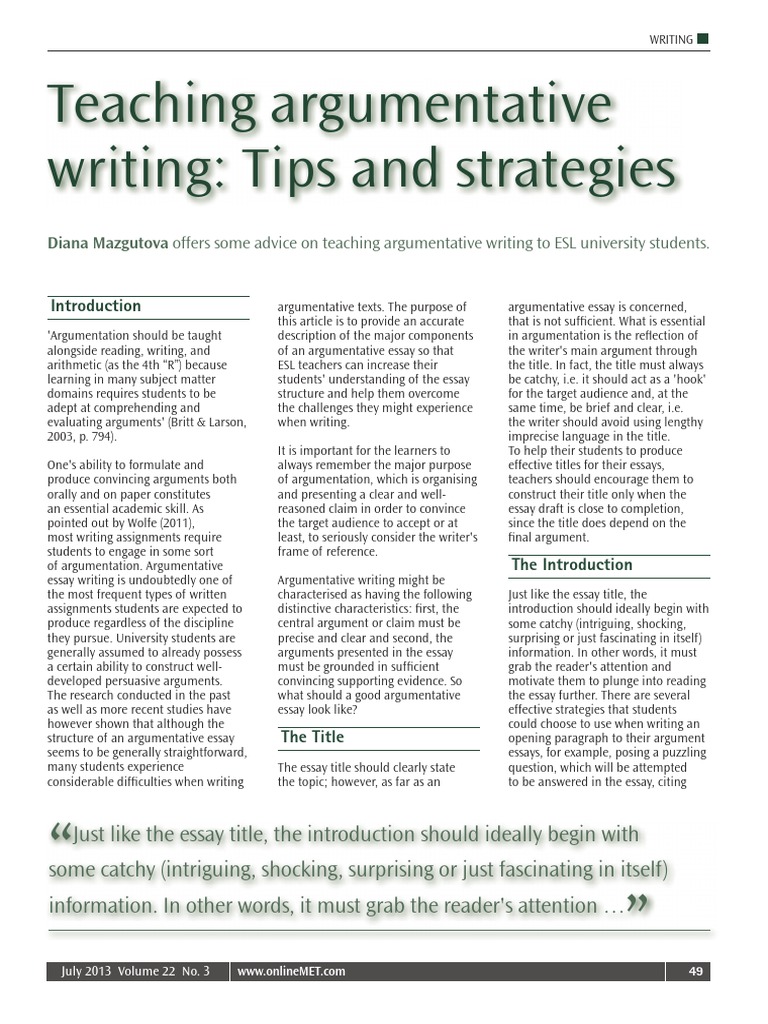 Teaching Argumentative Writing - Tips and Strategies | PDF | Essays ...