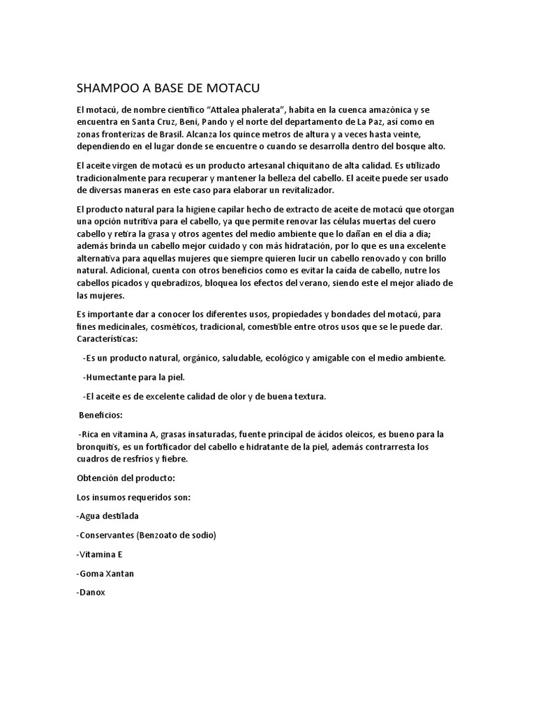 Shampoo A Base de Motacu | PDF | Petróleo | Química