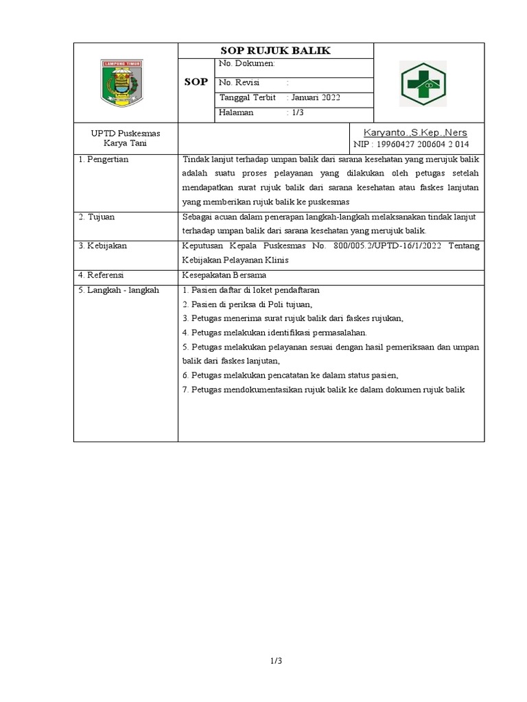 Sop Rujuk Balik 2022 | PDF