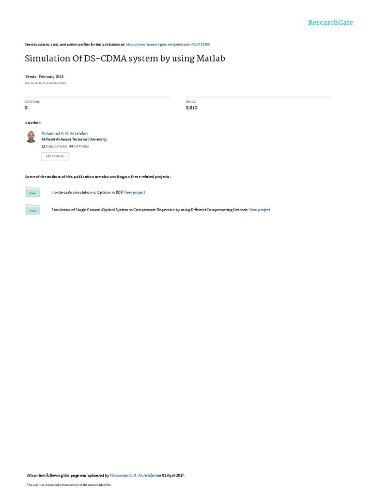 Full Project - CDMA System | PDF | Cellular Network | Modulation