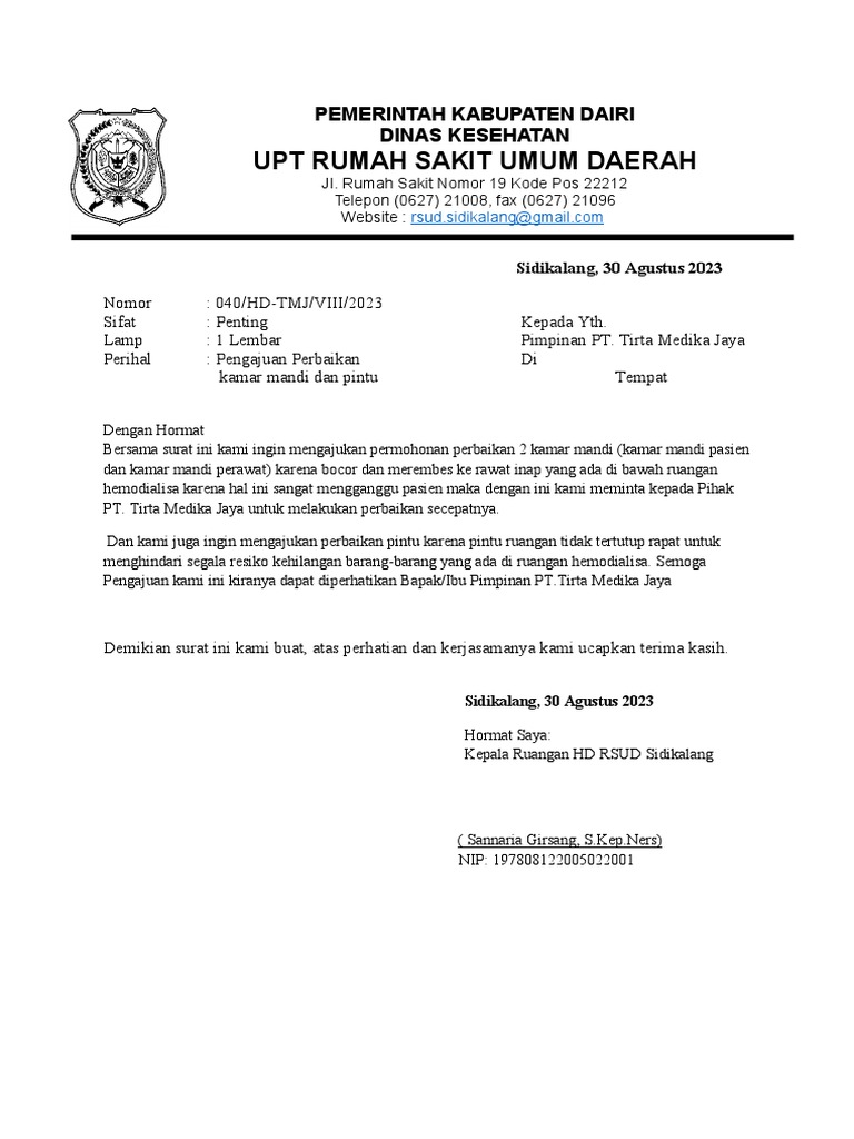 Surat Pengajuan Perbaikan Pintu Dan Kamar Mandi | PDF Surat Pengajuan Perbaikan Pintu Dan Kamar Mandi | PDF