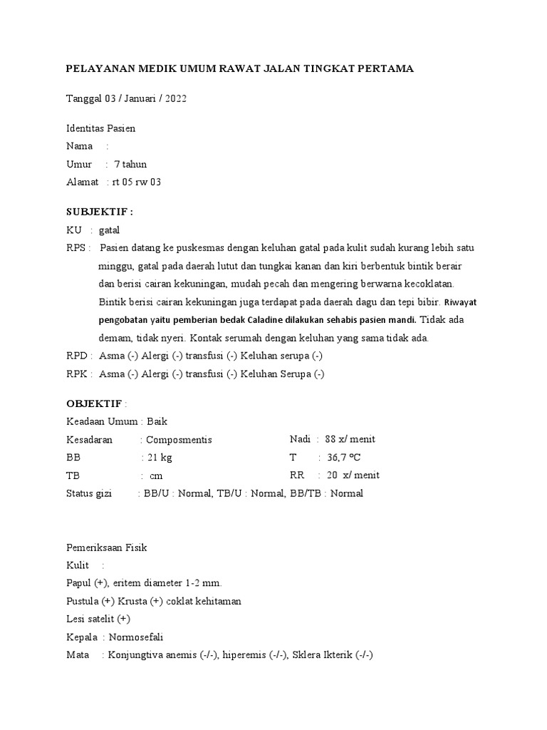 Contoh Status Pasien Anak | PDF