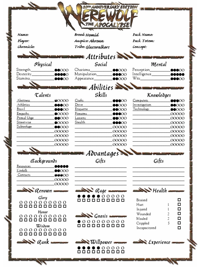 Glass Walker Ahroun (Vigilante) | PDF