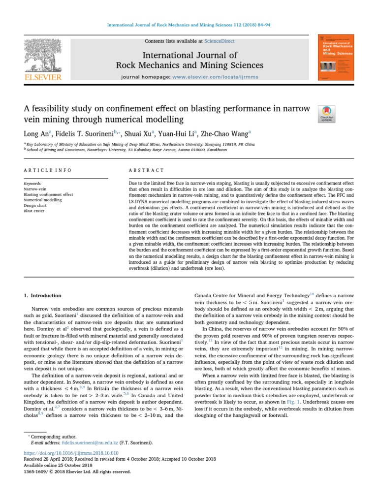 Blasting Confinement in Narrow Vein Mining | PDF | Mining | Materials