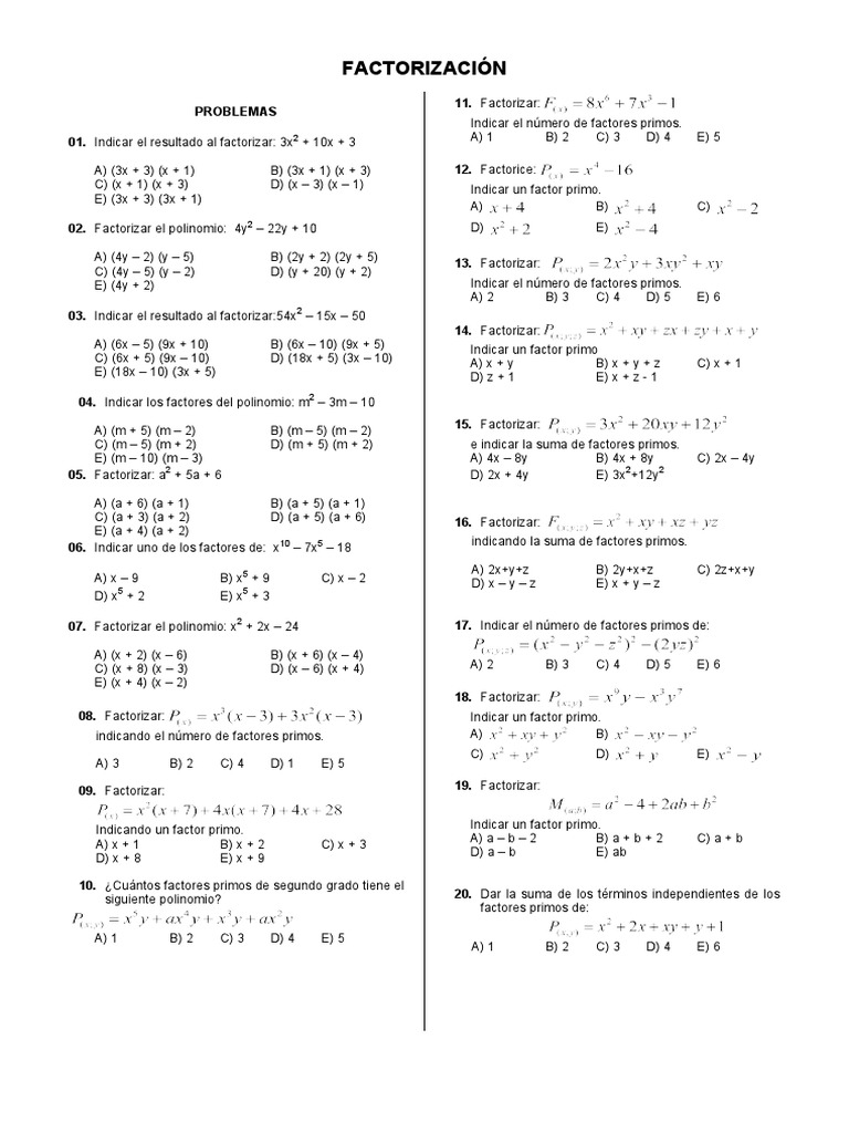 Factorización Aspa Simple | PDF | Factorización | Matemáticas