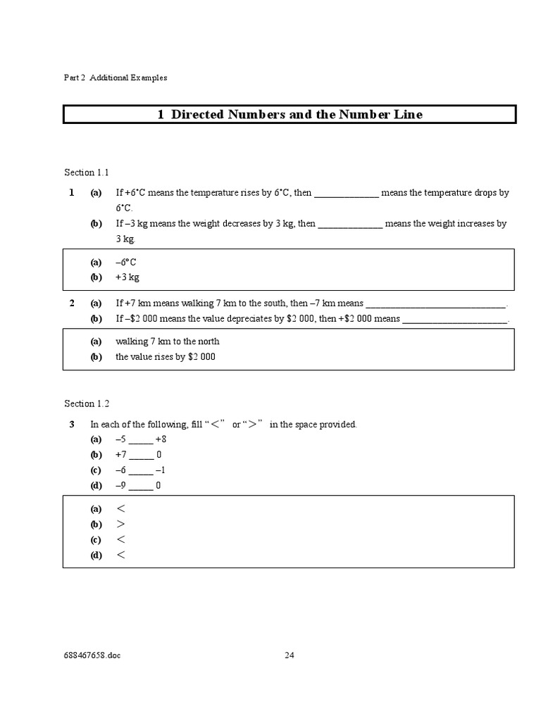 Directed Numbers and The Number Line | PDF
