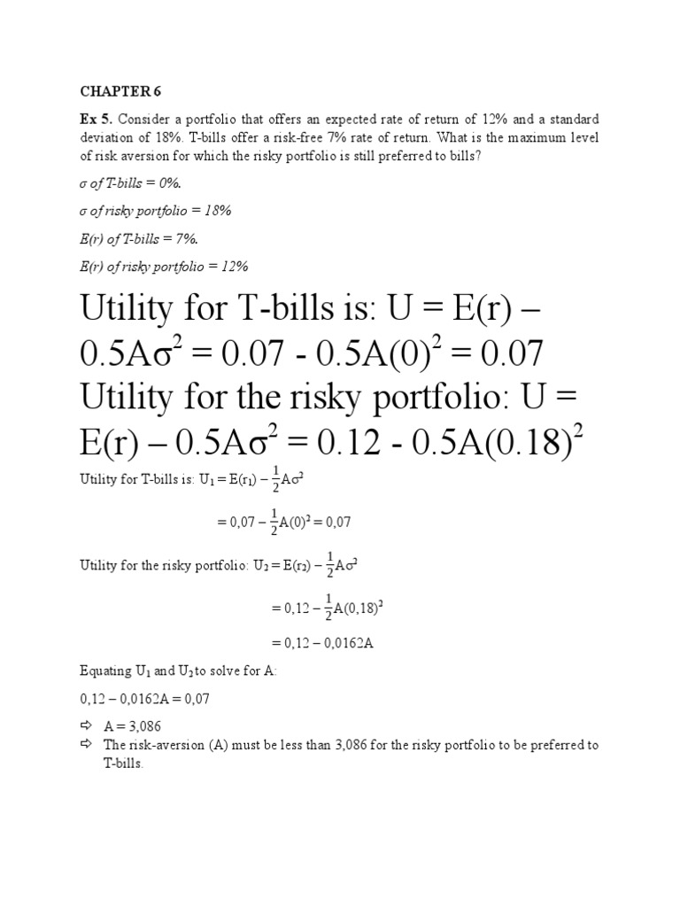 Exercise chapter6 lẻ | PDF | Risk Aversion | Sharpe Ratio
