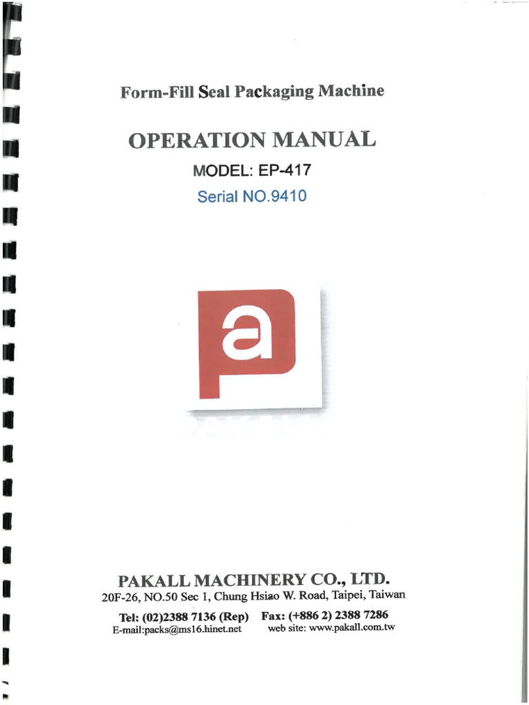 EP-417 Packaging Machine Operation Manual | PDF | Lubricant | Machines
