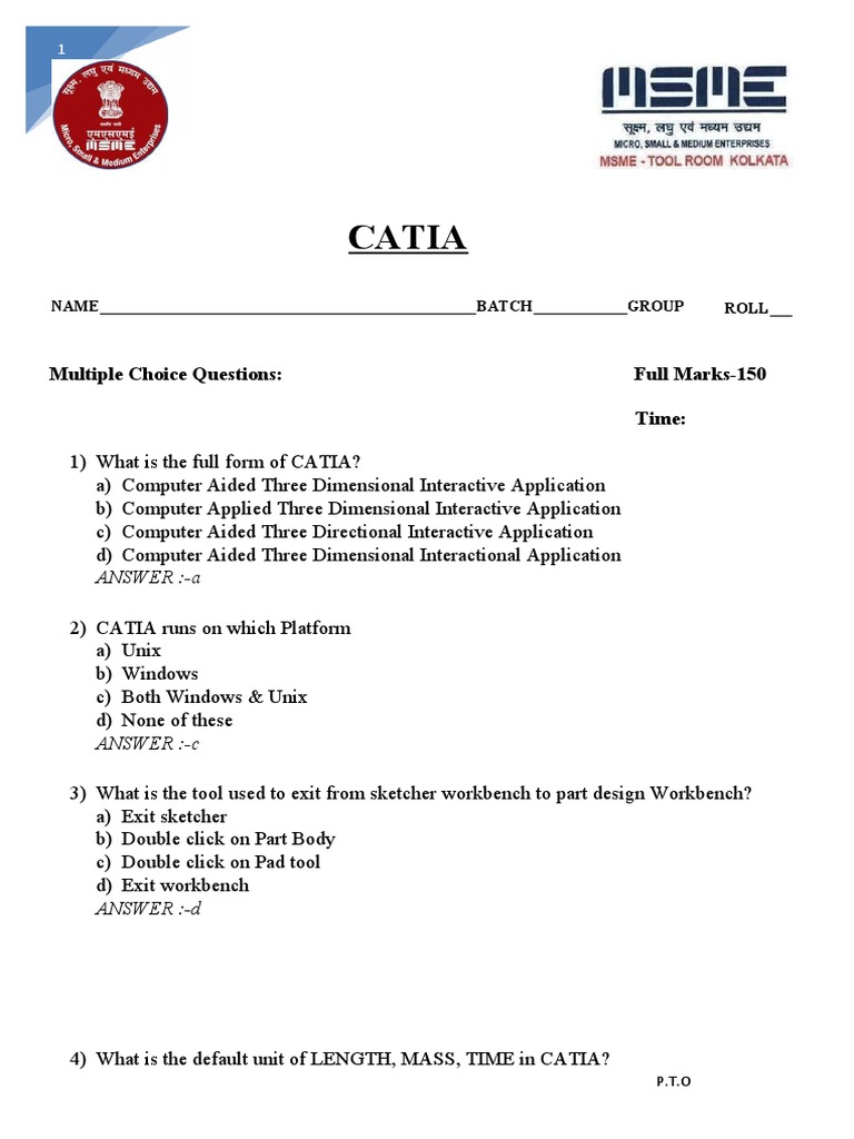 Catia 150 MCQ Mechanical | PDF | Machining | Geometry