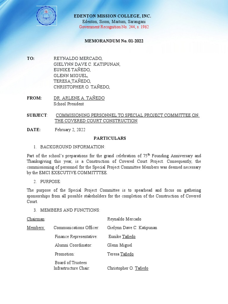 Sample Memorandum - SPECIAL PROJECT | PDF