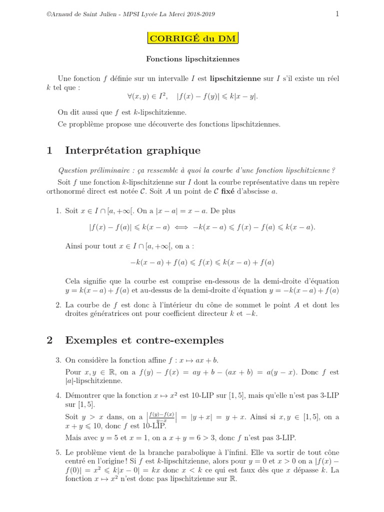 Corrige Exos Fonctions Lip | PDF