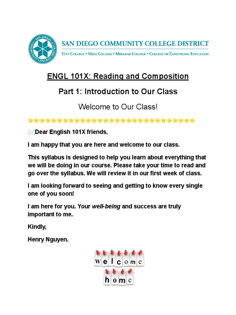 English 101 Syllabus Part 1 Introduction | PDF | English As A Second Or ...