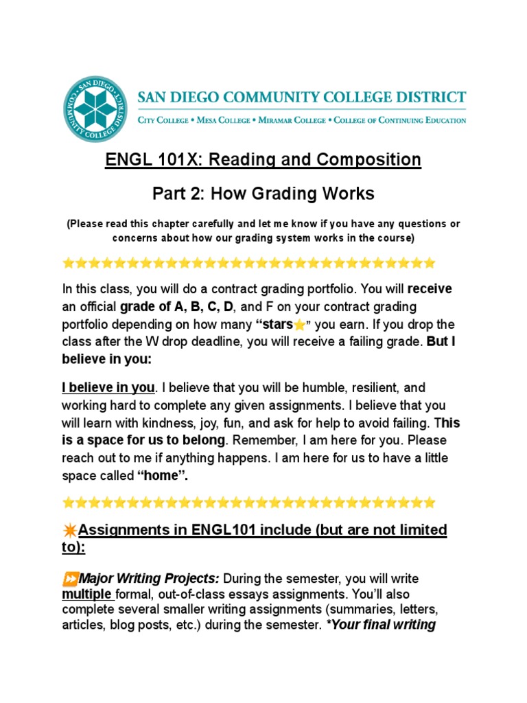 English 101 Syllabus Part 2 Grading | PDF