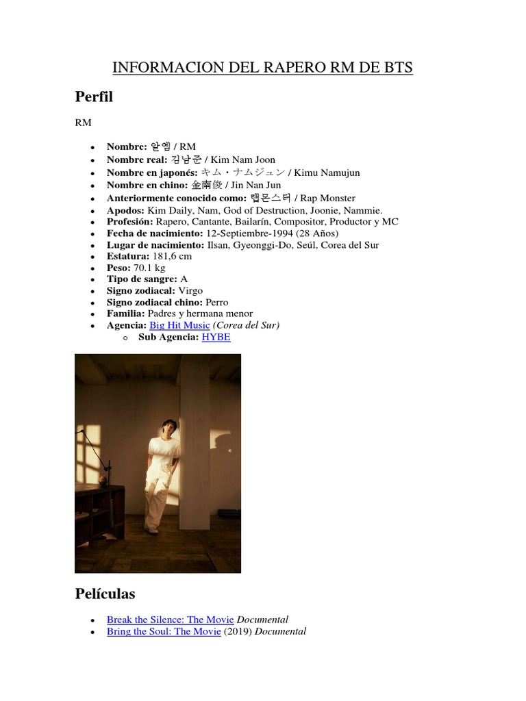 Informacion Del Rapero RM de BTS | PDF