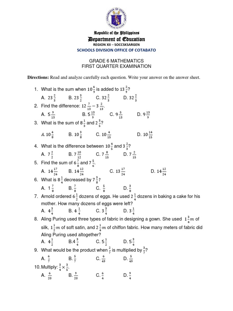 Math Grade 6 Test Q | PDF Math Grade 6 Test Q | PDF