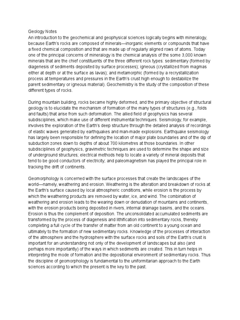 Geology Notes | PDF | Rock (Geology) | Sedimentary Rock