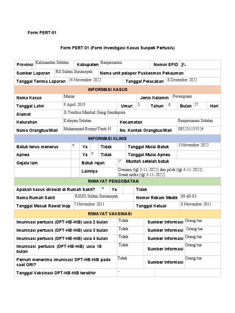 Form PE Pertusis Tini | PDF