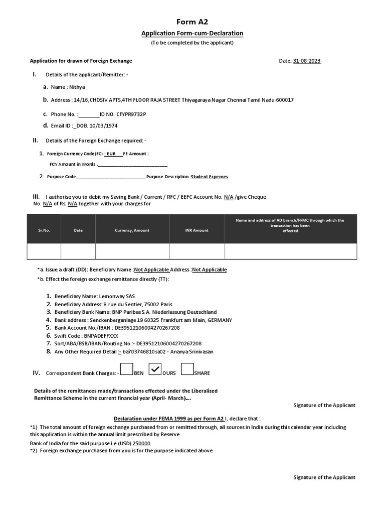 A2 Form Mother | PDF | Banks | Foreign Exchange Market