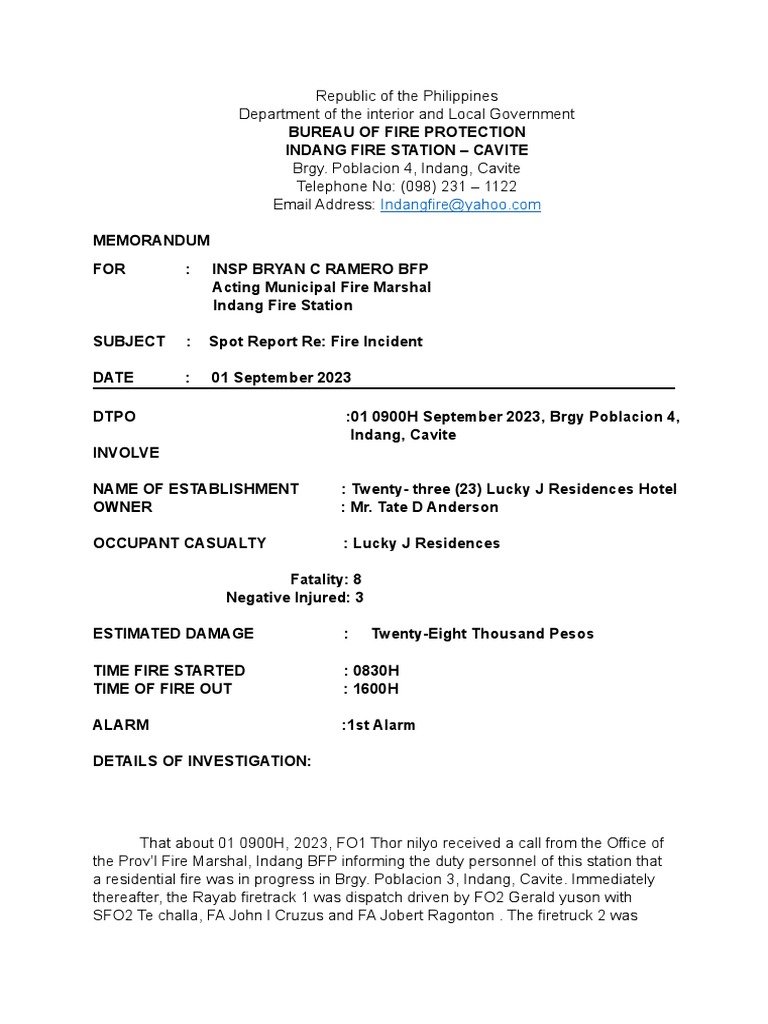 Arson Spot Report: Lucky J Residences | PDF