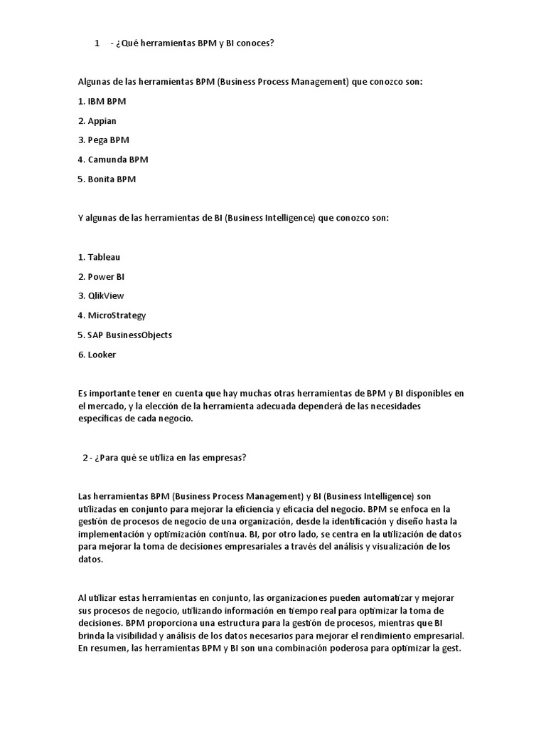 Qué Herramientas BPM y BI Conoces | PDF
