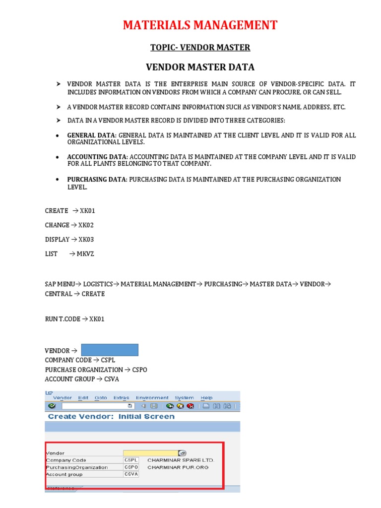 Sap MM Vendor Master | PDF | Business | Money